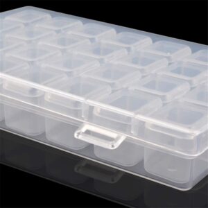 Rhinestones Box, 28 Grids Clear Acrylic Nail Decorations Storage Box ,Nail Art Tool Jewelry Storage Box for Rhinestone Beads Container Collection,Display Containers Case