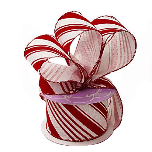 Candy Cane Wired Christmas Ribbon - 2 1/2" x 10 Yards, Red White Peppermint, Holiday, Garland, Gifts, Wrapping, Wreath