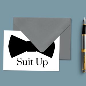 Suit Up Cards with Grey Envelopes, Wedding Proposal Invites for Groomsmen, Best Man Ushers, Bridal Party, Multi-Use Set Formal Events, 8 Pack