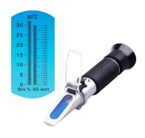 brix refractometer with atc digital handheld refractometer for homebrew wort beer wine fruit sugar, dual scale-specific gravity 1.000-1.130 and brix 0-32% (black)