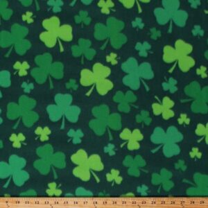 fleece shamrocks lucky clovers four-leaf clovers saint patrick's day green fleece fabric print by the yard (6308m-10b)