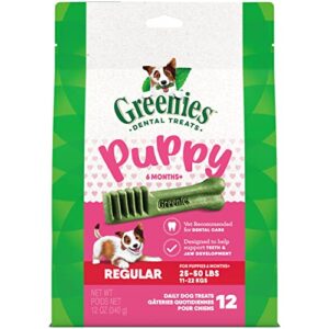 greenies puppy 6+ months regular natural dog dental care dog treats, 12 oz. pack (12 treats)