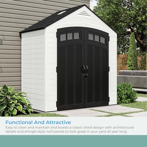 Suncast Vista 7' x 4' Outdoor Storage Shed with Pad-Lockable Double Doors and IllumiVent System, All-Weather Shed for Yard Storage, Brown