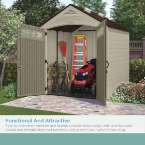 Suncast Vista 7x7 Storage Shed with Multi-Wall Resin Panels, 4 Skylights, IllumiVent System, and Pad-Lockable Doors, 84" D x 84" W x 98" H