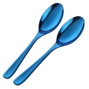 bisda buffet serving spoons, stainless steel 10 inch blue plated server set of 2, large salad serverware utensils, dishwasher safe