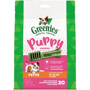 greenies puppy 6+ months petite natural dental care dog treats, 12 oz. pack (20 treats)