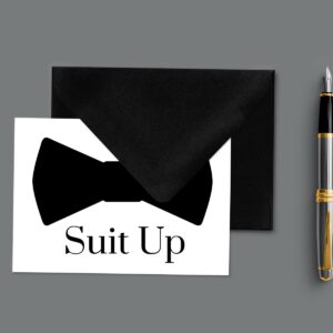 Suit Up Cards with Black Envelopes, Wedding Proposal Invites for Groomsmen, Best Man Ushers, Bridal Party, Multi-Use Set Formal Events, 8 Pack