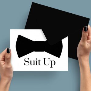 Suit Up Cards with Black Envelopes, Wedding Proposal Invites for Groomsmen, Best Man Ushers, Bridal Party, Multi-Use Set Formal Events, 8 Pack