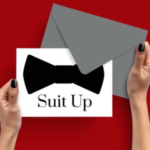 Suit Up Cards with Grey Envelopes, Wedding Proposal Invites for Groomsmen, Best Man Ushers, Bridal Party, Multi-Use Set Formal Events, 8 Pack