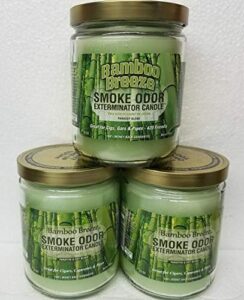 smoke odor exterminator 13 oz jar candles bamboo breeze, (3) set of three candles.