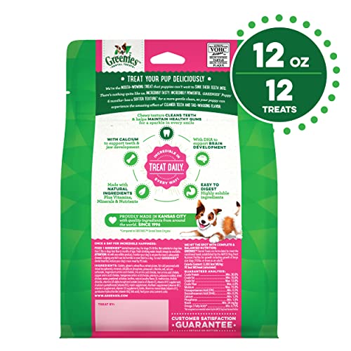 Greenies Puppy 6+ Months Regular Natural Dog Dental Care Dog Treats, 12 oz. Pack (12 Treats)