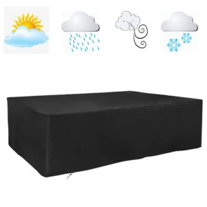 flr 120x54x38inches patio table cover veranda rectanguler black waterproof outdoor dinner protector dust-proof table desk cover furniture covers with storage bags for garden outdoor indoor furniture