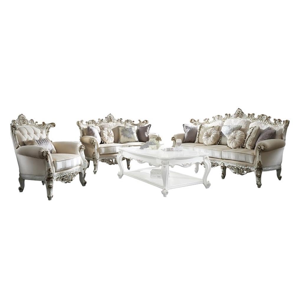 Acme Picardy II Loveseat with 4 Pillows in Fabric and Antique Pearl