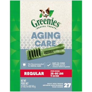 greenies aging care regular natural dental caredog treats, 27 oz. pack (27 treats)