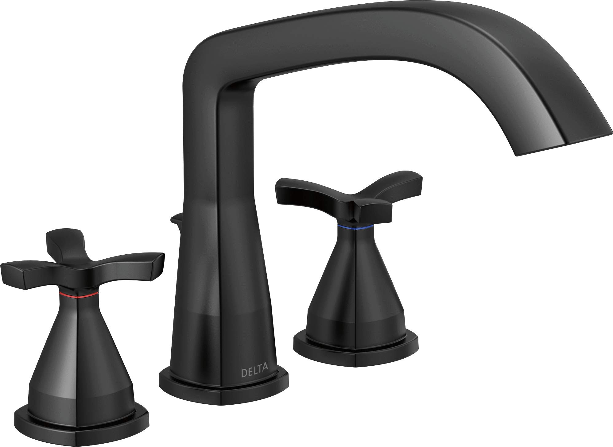 Delta Faucet Stryke Roman Tub Faucet - T27766-BL - Sleek Bathtub Handles & Faucet - Modern Bathroom Fixtures - Matte Black, Spoke Handles (Valve Sold Separately)