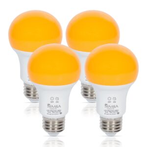 simba lighting led bug non-attracting yellow bulb 6w 40w equivalent, great for outdoor porch light, night light, dusk-to-dawn smart sensor auto on/off, amber warm light, a19 e26 medium base, pack of 4