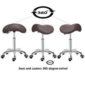 Kaleurrier Saddle Stool Rolling Swivel Height Adjustable with Wheels,Heavy Duty Stool,Ergonomic Stool Chair for Lab,Clinic,Dentist,Salon,Massage,Office and Home Kitchen (Coffee, Without Back)