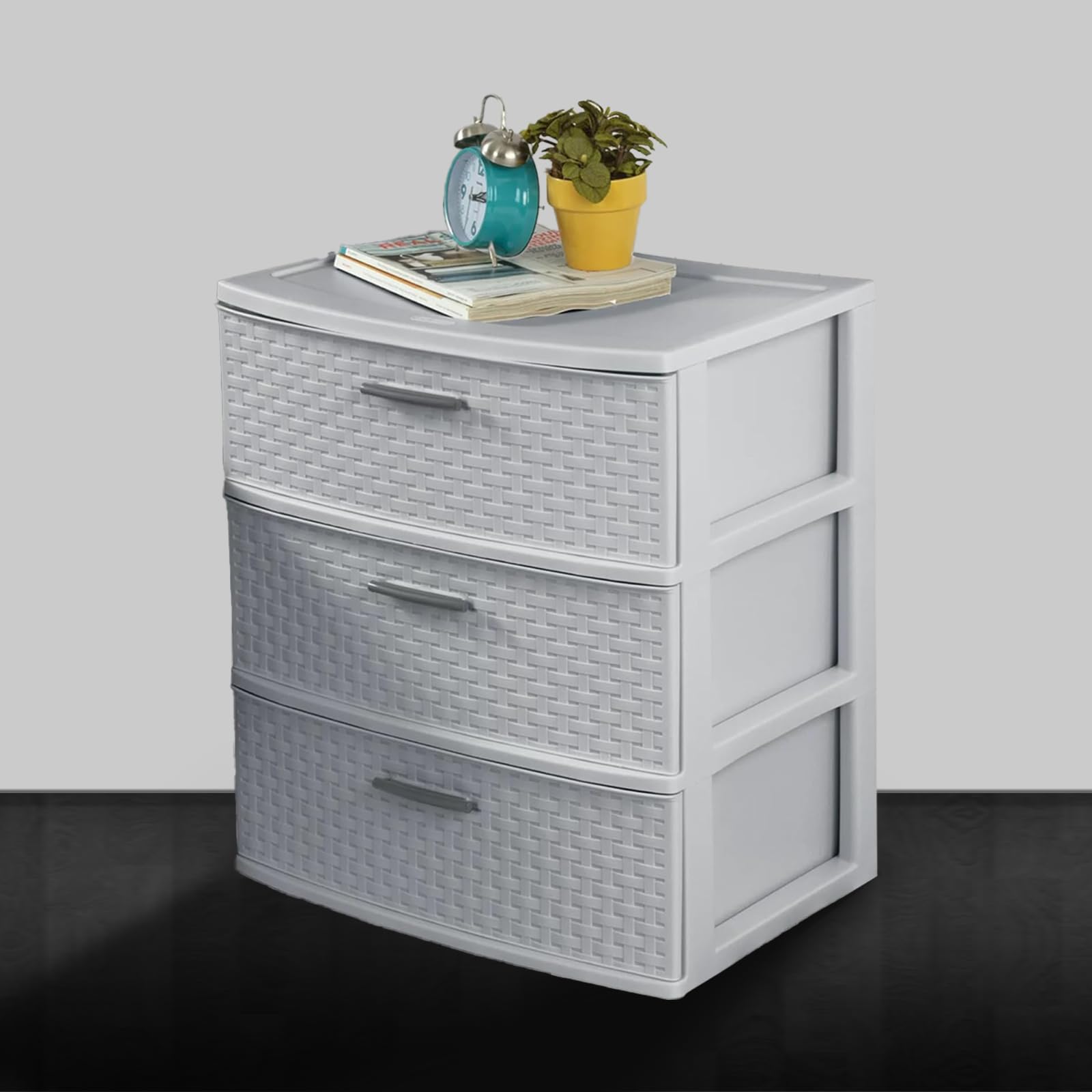 XNDLRZXB 3 Drawer Wide Weave Tower Plastic, Closet, Entryway, Hallway, Nursery Room, Storage bins, Organizer Unit for Bedroom, Cement - Design Storage Tower with pull handles