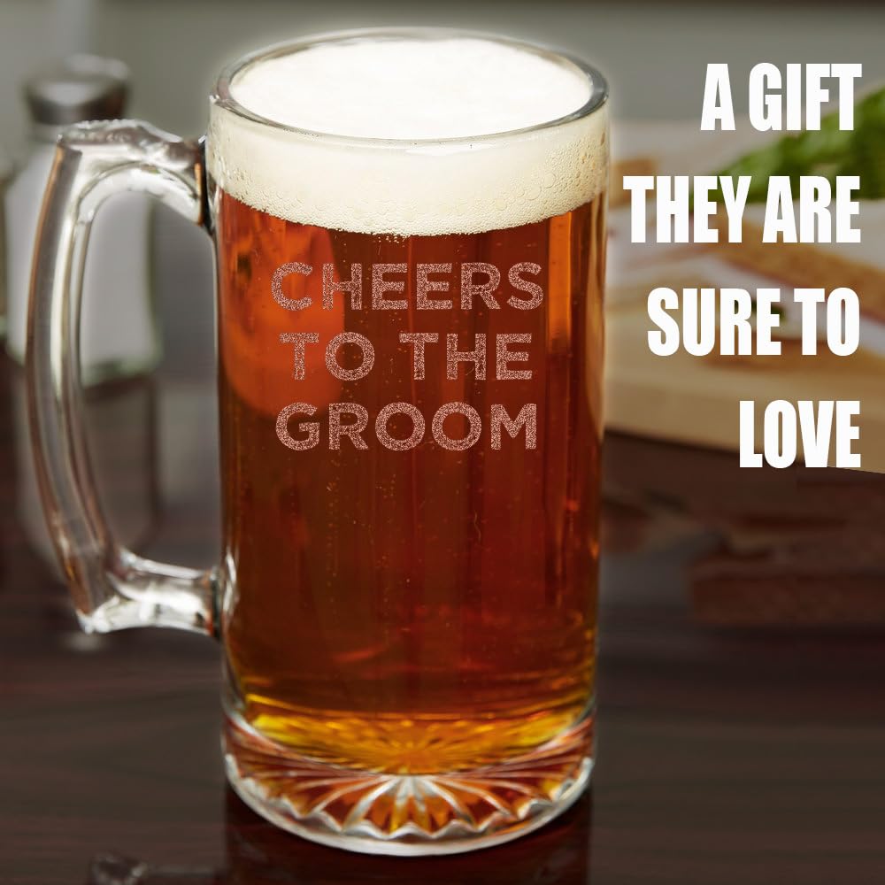 Personalized Etched Custom Message 25oz Glass Beer Mug, Your Text Here, Customized Engraved Groomsmen Gifts, Custom Beer Gifts for Men, Birthday Gifts for Him, Regalos Personalizados para Hombre