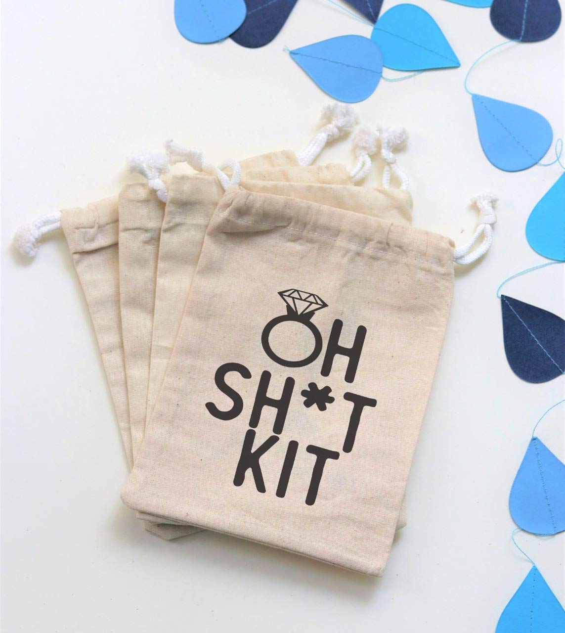 Oh Shit Kit Drawstring Hangover Bachelorette Kit Bags Cotton Muslin Drawstring Bags for Bridal Shower Hen's Party Kit Bag