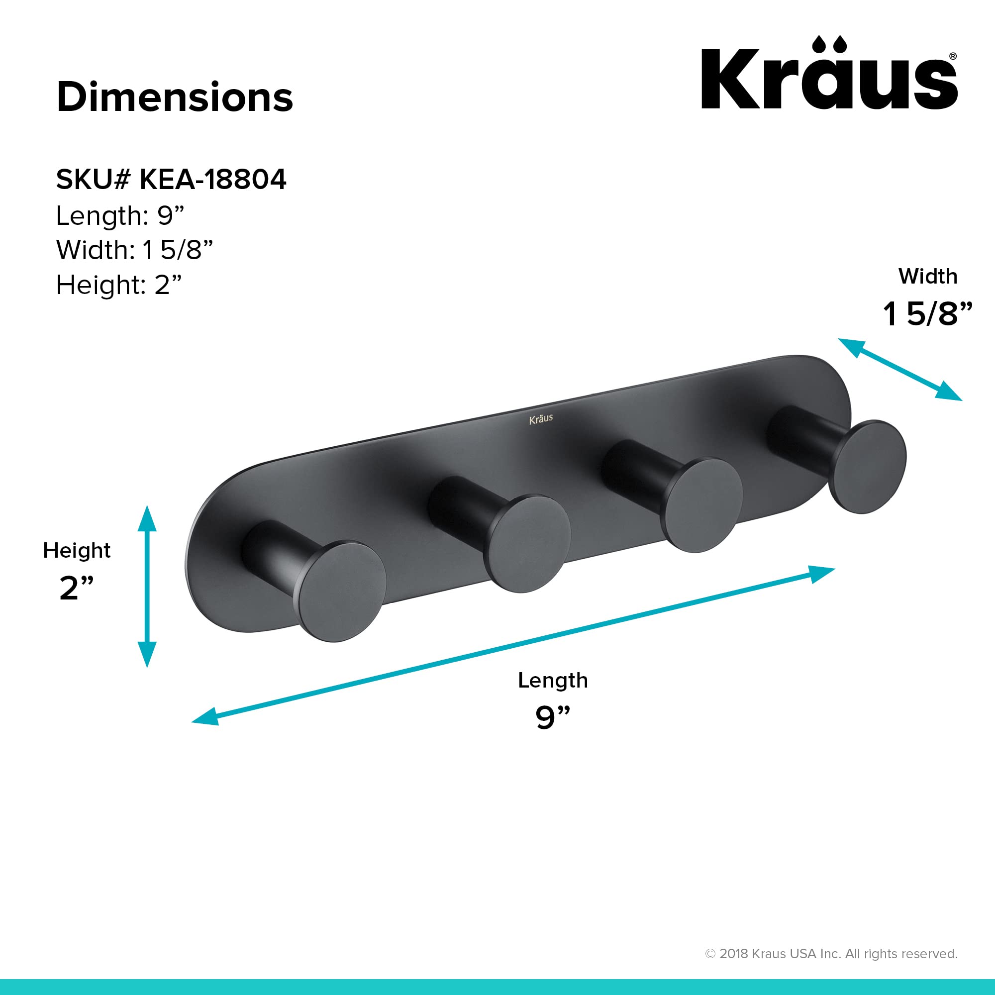 Kraus Elie Bathroom Robe and Towel Hook Rack with 4 Hooks, Matte Black Finish, KEA-18804MB