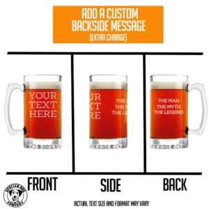 Personalized Etched Custom Message 25oz Glass Beer Mug, Your Text Here, Customized Engraved Groomsmen Gifts, Custom Beer Gifts for Men, Birthday Gifts for Him, Regalos Personalizados para Hombre