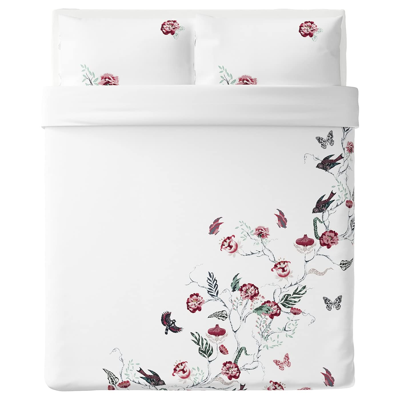 IKEA Jattelilja Duvet Cover and Pillowcases White Floral Patterned Size: Full/Queen (Double/Queen) 804.125.11