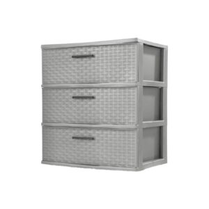 xndlrzxb 3 drawer wide weave tower plastic, closet, entryway, hallway, nursery room, storage bins, organizer unit for bedroom, cement - design storage tower with pull handles