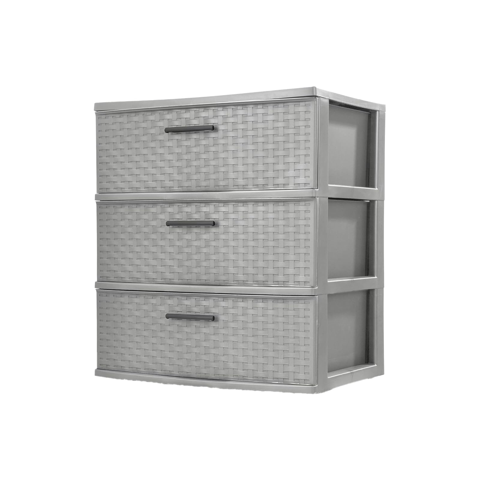 XNDLRZXB 3 Drawer Wide Weave Tower Plastic, Closet, Entryway, Hallway, Nursery Room, Storage bins, Organizer Unit for Bedroom, Cement - Design Storage Tower with pull handles