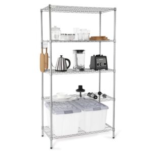 5-tier wire shelving unit, adjustable steel storage shelves 35.4" d x 17.7" w x 66.9" h, commercial storage organisation rack heavy duty steel shelving for kitchen bedroom bathroom office garage