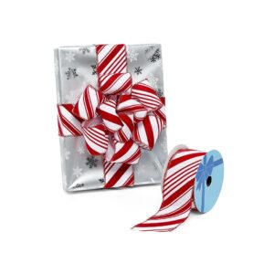 Candy Cane Wired Christmas Ribbon - 2 1/2" x 10 Yards, Red White Peppermint, Holiday, Garland, Gifts, Wrapping, Wreath