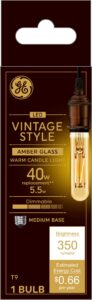 ge vintage style led light bulb, 40 watt, amber finish, t9 tube light (1 pack)