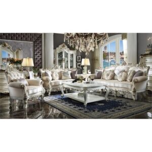 Acme Picardy II Loveseat with 4 Pillows in Fabric and Antique Pearl