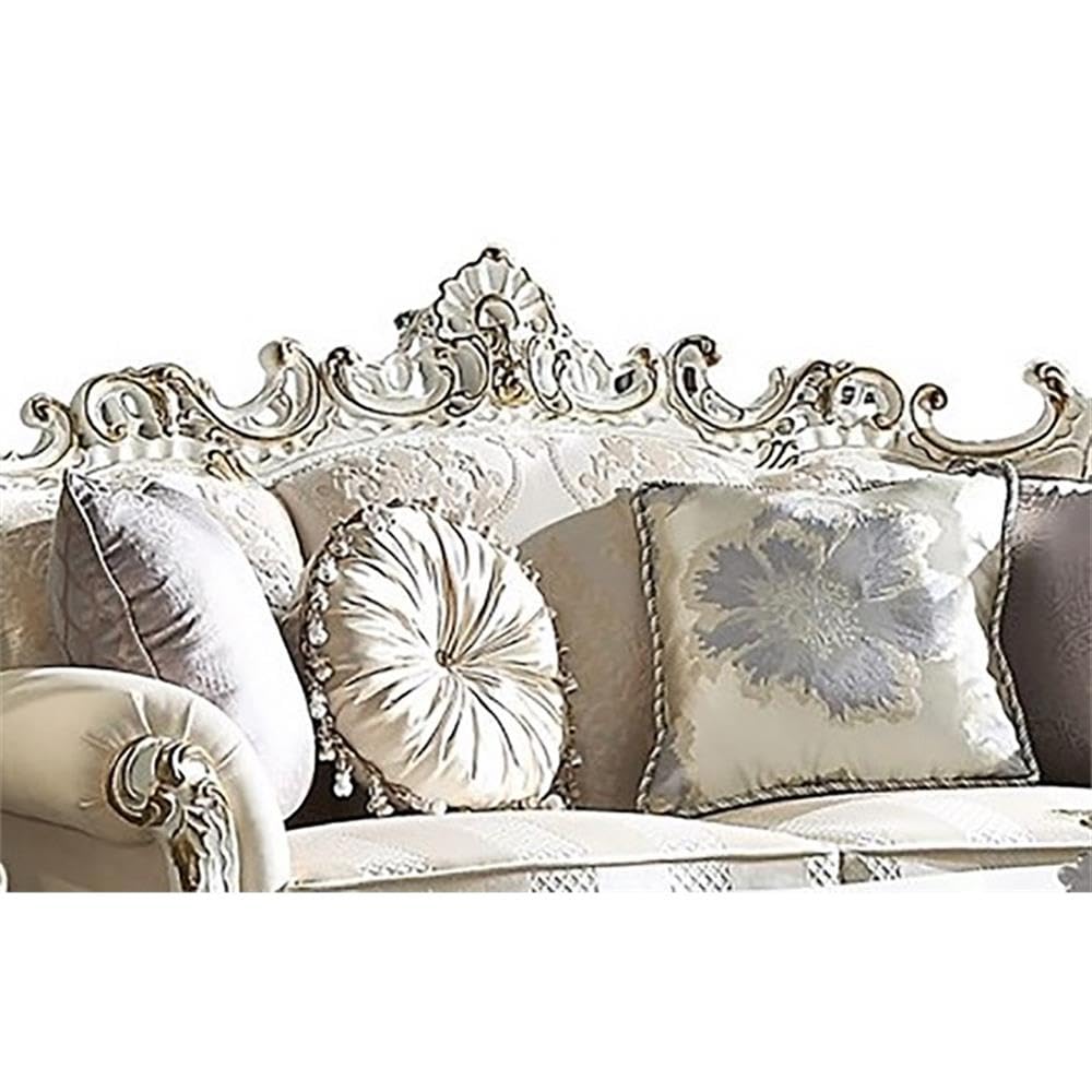 Acme Picardy II Loveseat with 4 Pillows in Fabric and Antique Pearl