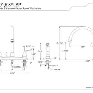 Kingston Brass KB791YLSP Yosemite 8" Centerset Kitchen Faucet, 8-3/4 inch in Spout Reach, Polished Chrome