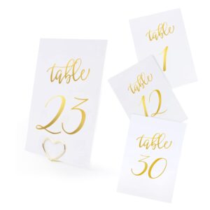 30 Pieces Table numbers For Wedding Reception With Pcs Number Holder , Holders Place cards Card Gold Numbers, white,gold