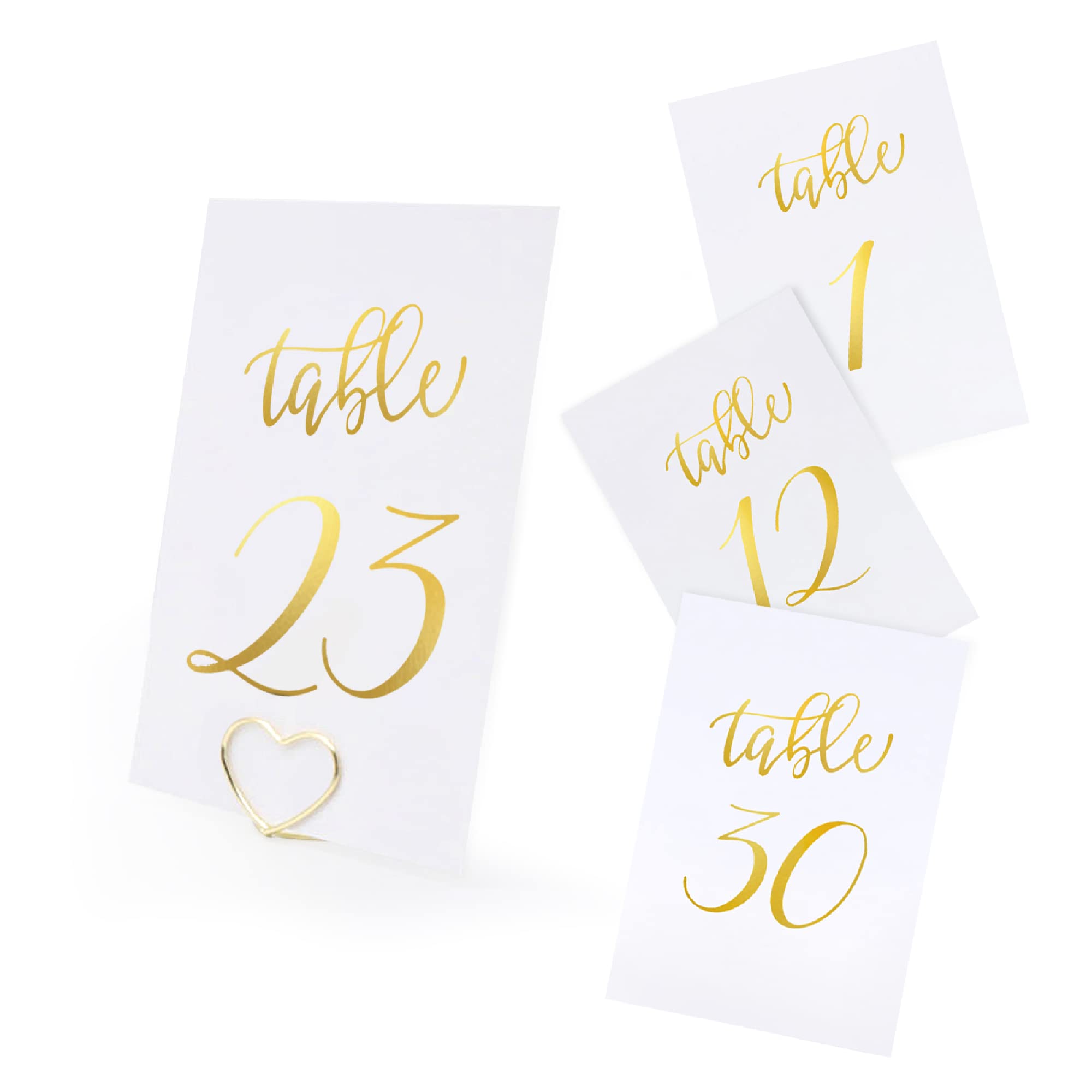 30 Pieces Table numbers For Wedding Reception With Pcs Number Holder , Holders Place cards Card Gold Numbers, white,gold