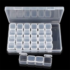 rhinestones box, 28 grids clear acrylic nail decorations storage box ,nail art tool jewelry storage box for rhinestone beads container collection,display containers case