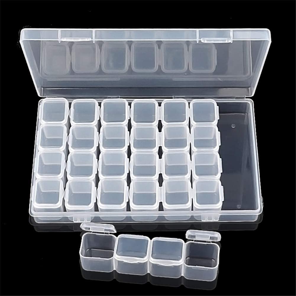 Rhinestones Box, 28 Grids Clear Acrylic Nail Decorations Storage Box ,Nail Art Tool Jewelry Storage Box for Rhinestone Beads Container Collection,Display Containers Case