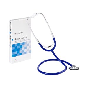 mckesson stethoscope, lightweight, single head, diaphragm only, adjustable binaurals, royal blue, 21 in, 1 count