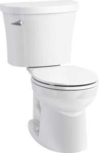 kohler kingston™ two-piece round-front 1.28 gpf toilet with left-hand trip lever, and tank cover locks