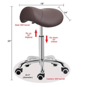 Kaleurrier Saddle Stool Rolling Swivel Height Adjustable with Wheels,Heavy Duty Stool,Ergonomic Stool Chair for Lab,Clinic,Dentist,Salon,Massage,Office and Home Kitchen (Coffee, Without Back)