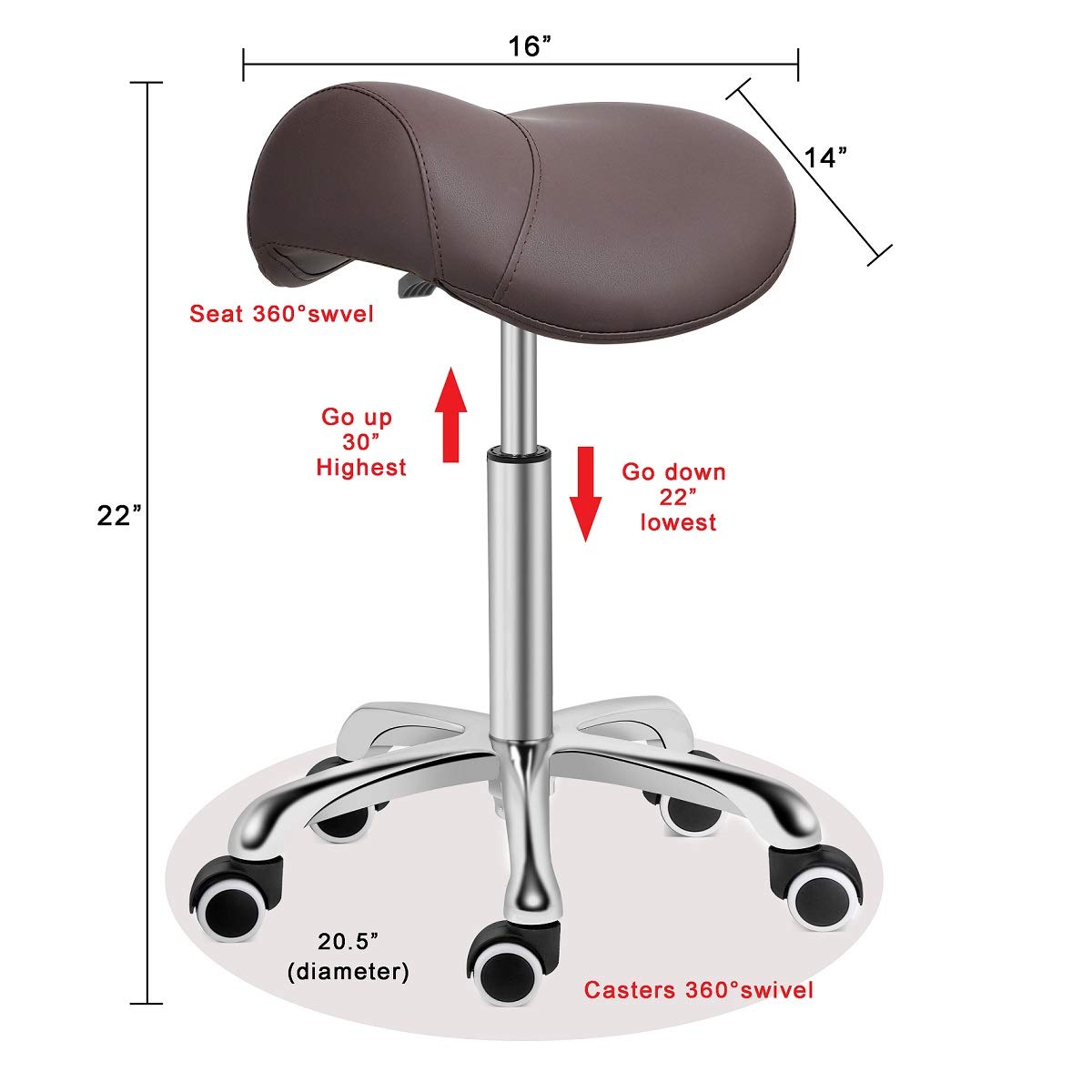 Kaleurrier Saddle Stool Rolling Swivel Height Adjustable with Wheels,Heavy Duty Stool,Ergonomic Stool Chair for Lab,Clinic,Dentist,Salon,Massage,Office and Home Kitchen (Coffee, Without Back)