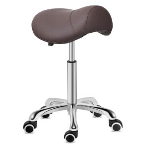 kaleurrier saddle stool rolling swivel height adjustable with wheels,heavy duty stool,ergonomic stool chair for lab,clinic,dentist,salon,massage,office and home kitchen (coffee, without back)