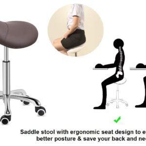 Kaleurrier Saddle Stool Rolling Swivel Height Adjustable with Wheels,Heavy Duty Stool,Ergonomic Stool Chair for Lab,Clinic,Dentist,Salon,Massage,Office and Home Kitchen (Coffee, Without Back)