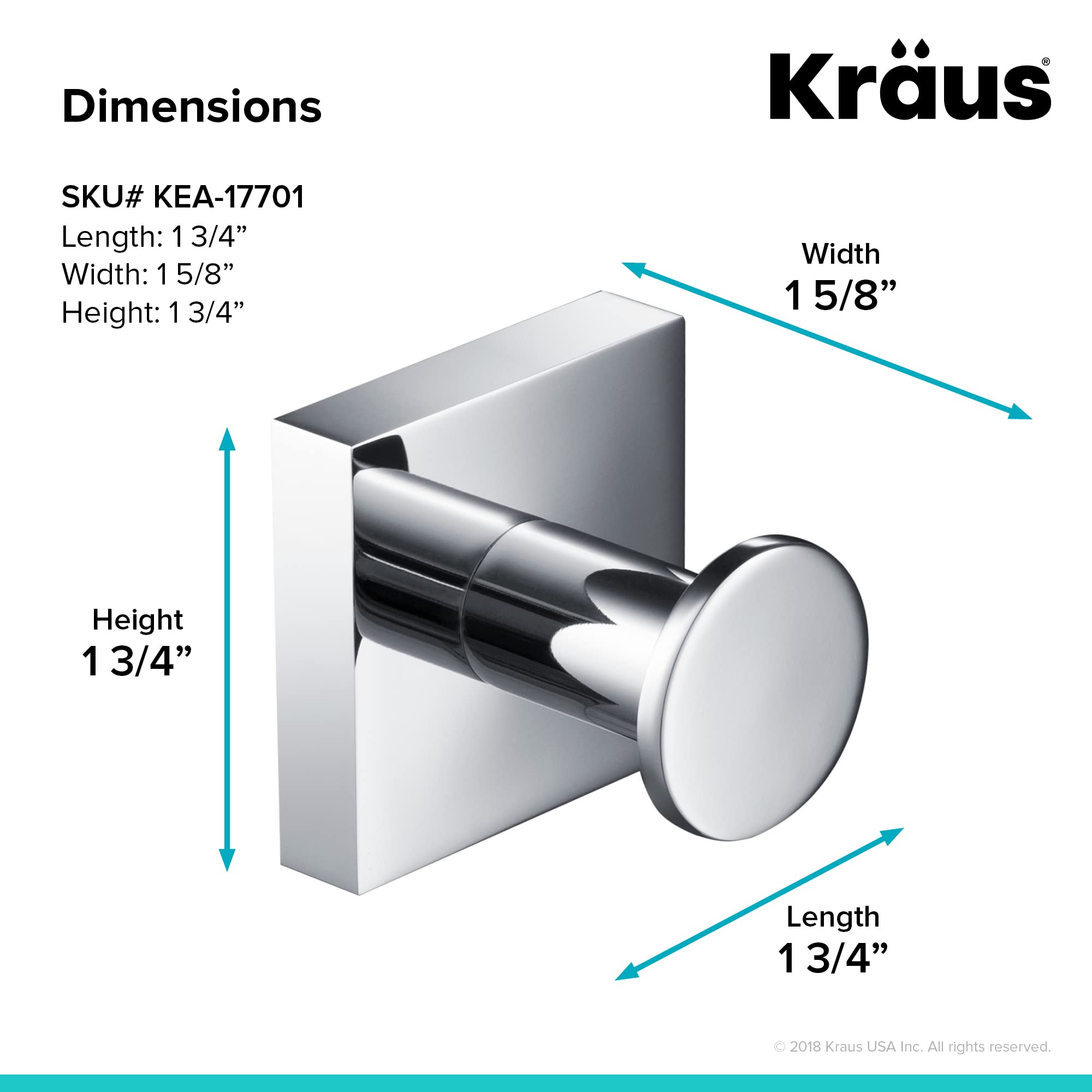 Kraus Ventus Bathroom Robe and Towel Hook, Chrome Finish, KEA-17701CH