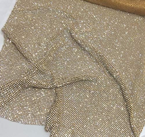 Creativesugar Craft Material Metal Sequin Mesh Fabric Cuttable for Clothing Bag Making Party Shoes Decorations (Gold Rhinestones)