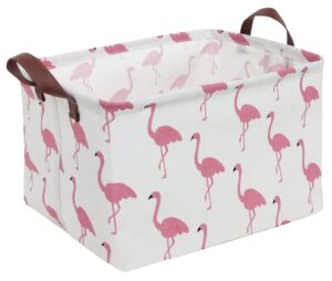 clocor rectangular flamingo storage basket,collapsible cute pattern storage bin,waterproof coating storage box with handles,gift baskets,toy organizer,shelf basket (flamingo)