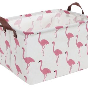 CLOCOR Rectangular Flamingo Storage Basket,Collapsible Cute Pattern Storage Bin,Waterproof Coating Storage Box with Handles,Gift Baskets,Toy Organizer,Shelf Basket (Flamingo)