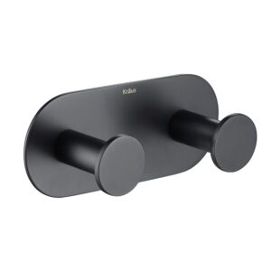 kraus elie bathroom robe and towel double hook, matte black finish, kea-18803mb